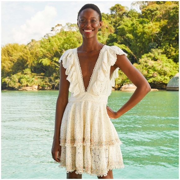 FARM Rio | Dresses | Farm Rio Eyelet Beaded Mini Dress Off White | Poshmark